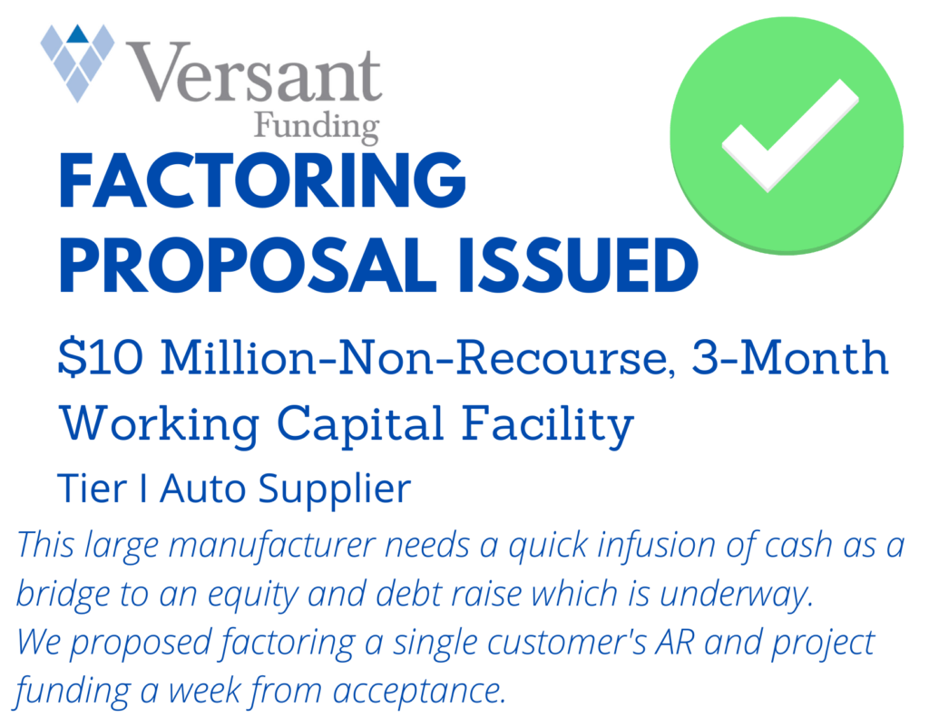 AR Factoring Proposal: $10 Million – Working Capital – Tier I Auto Supplier
